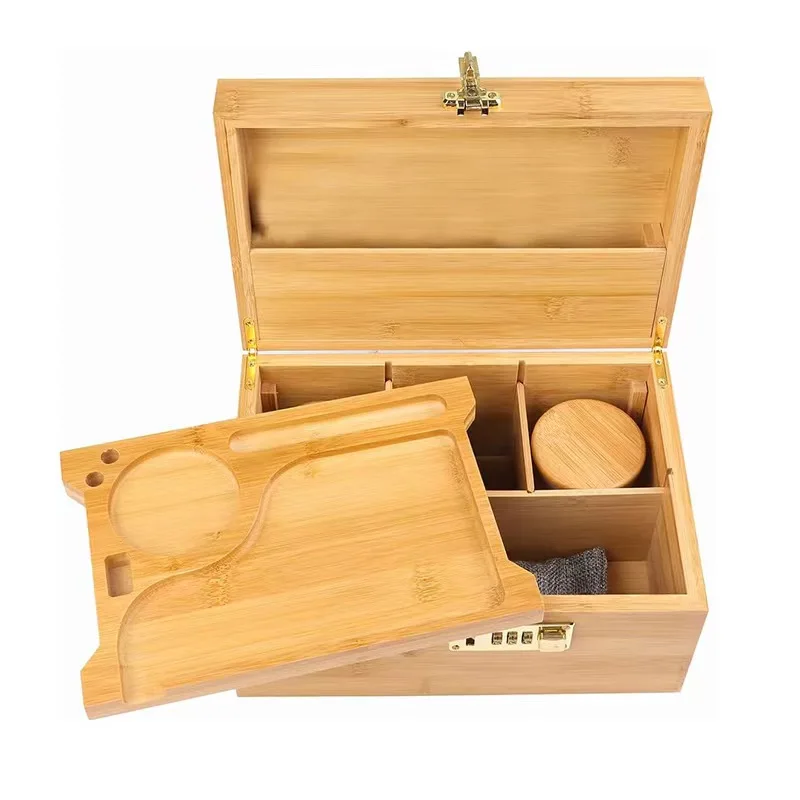 Bamboo Box With Combination Lock Decorative Wood Stash Box for Home ...