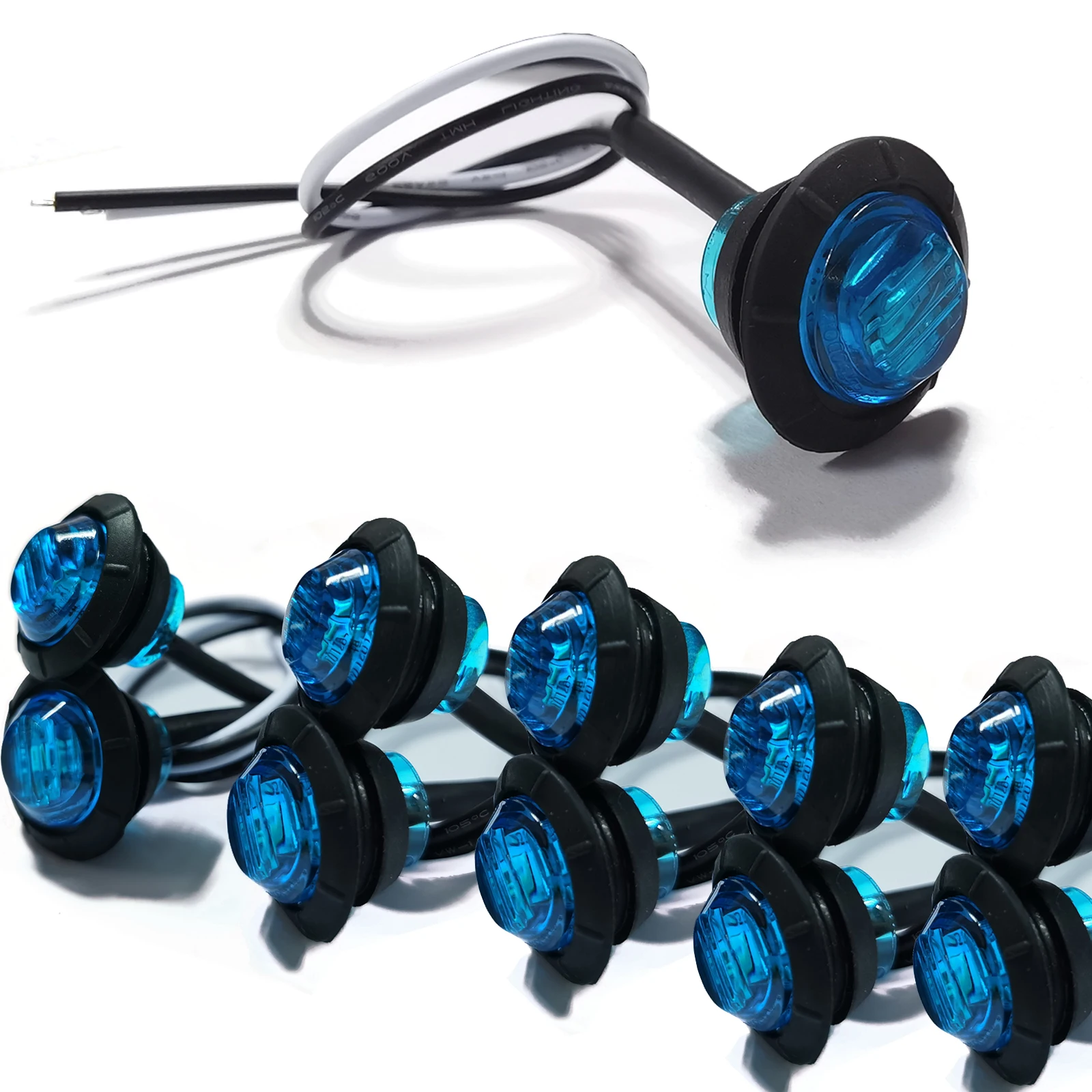 New 3/4'' Blue Round LED Front Rear Side LED Marker Lights for Truck ...