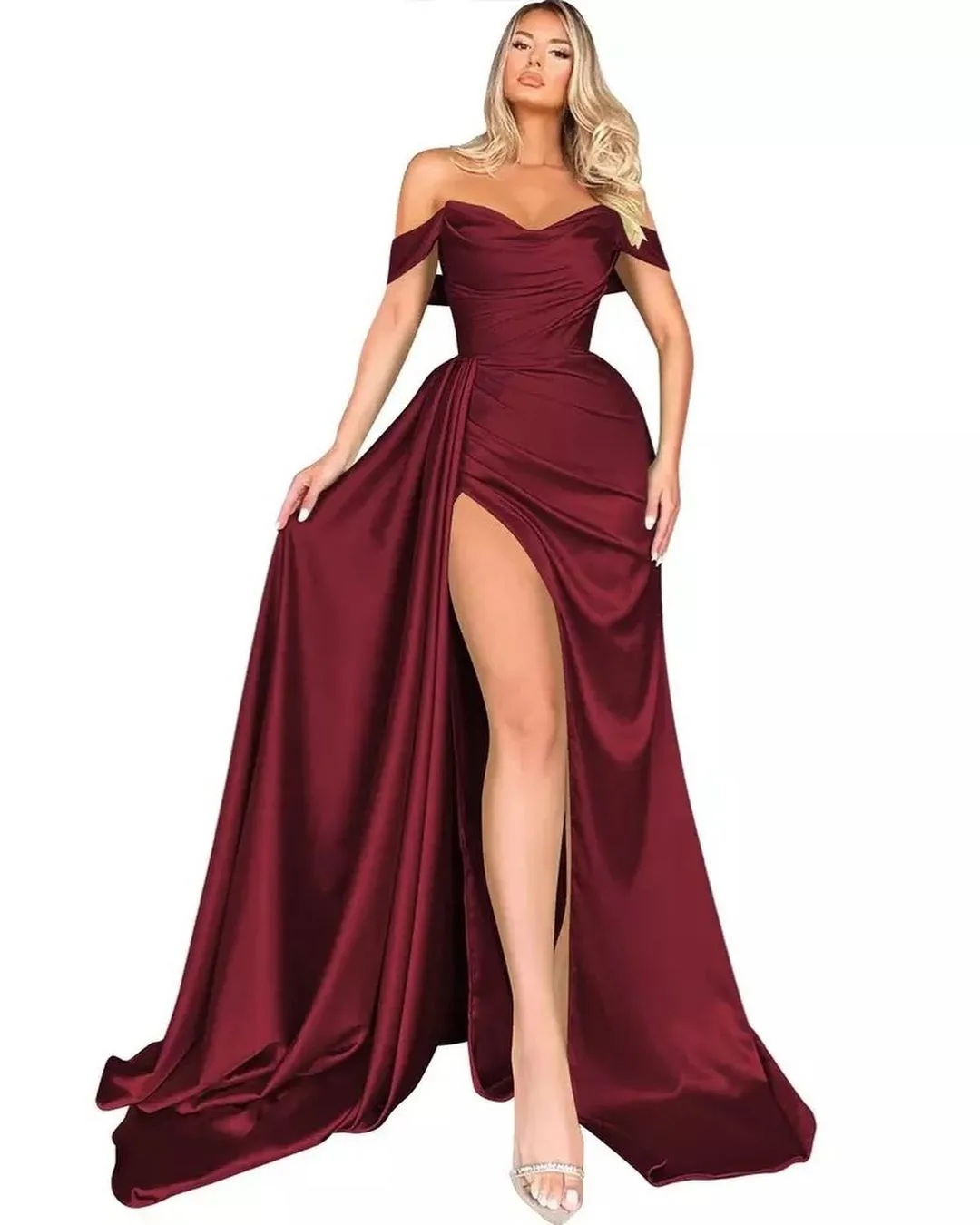 High Split Sexy Off Shoulder Slimming Party Evening Dress Maxi Dresses ...