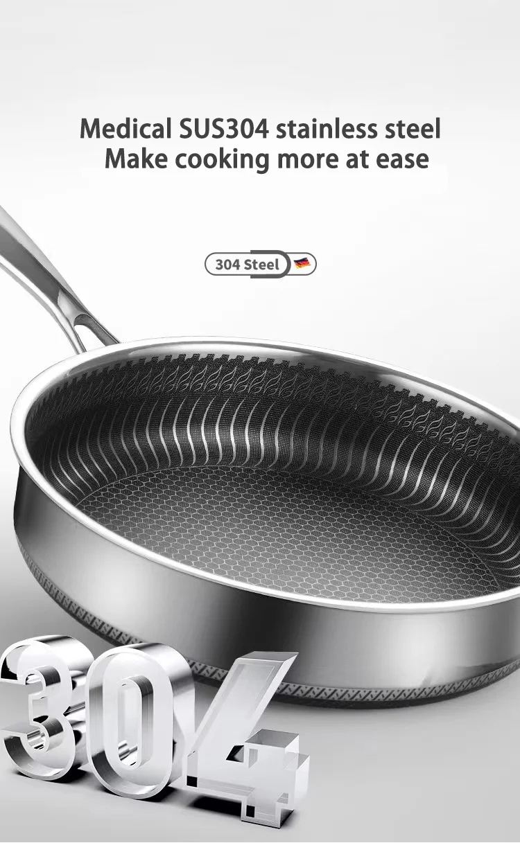 316 Stainless Steel Frying Pan Uncoated Honeycomb Non-stick Pan ...
