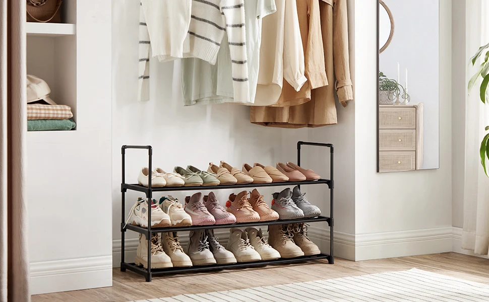Household 3 Tier Shoe Racks for Entryway Black Foldable Small Shoe Rack ...