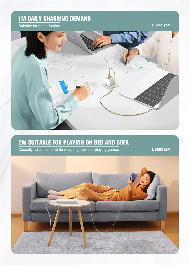 LDNIO LS651 30W Fast Charging USB Cable - Gold Color 1m