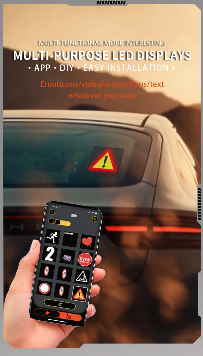 64x64 Pixel LED Smart Screen Car Rear Window Display LED APP ...