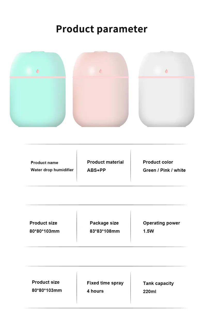 Lafulaifu 220ML Mini Portable LED Night Light Humidifier