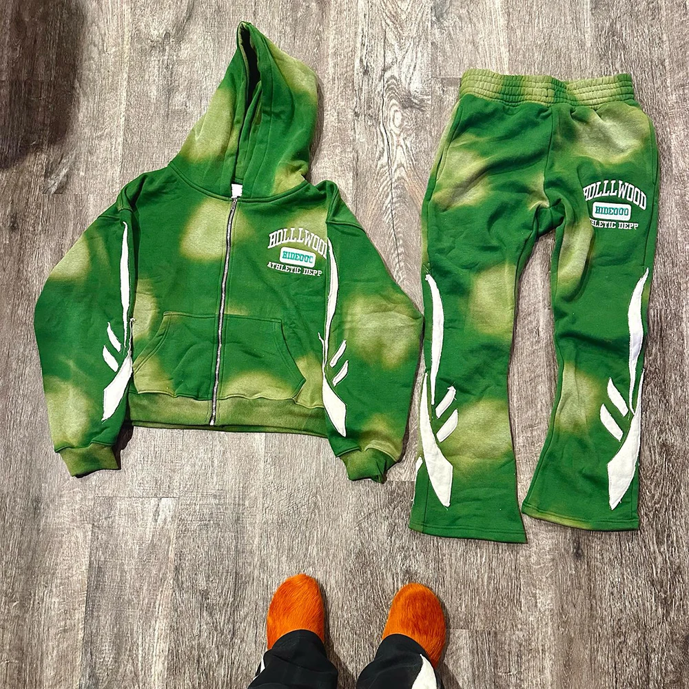 Custom Distressed Applique Patch Embroidery Jogger Tracksuits Acid Wash ...