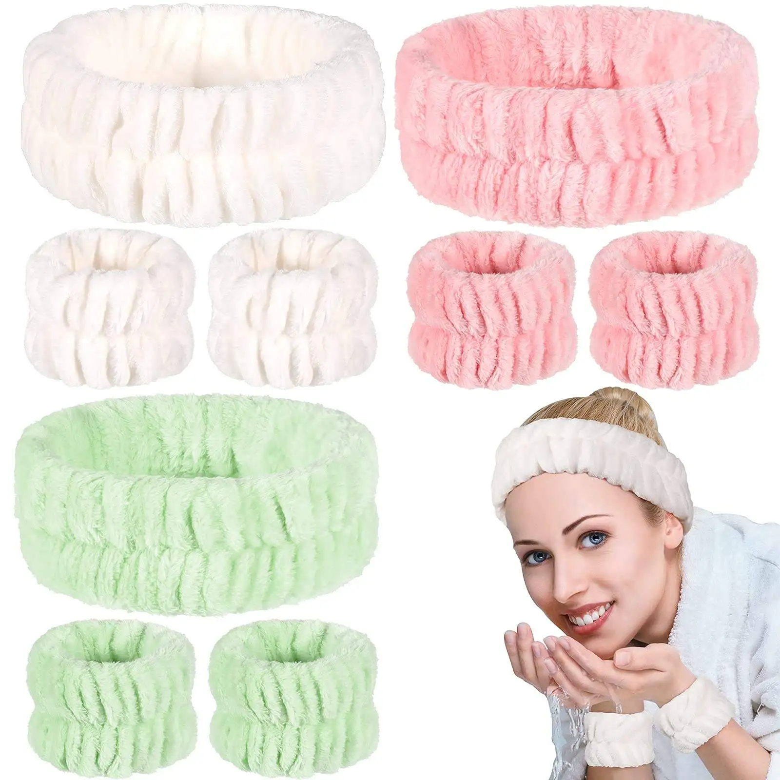 Spa Headband Wrist Washband Scrunchies Cuffs For Washing Face,Towel ...