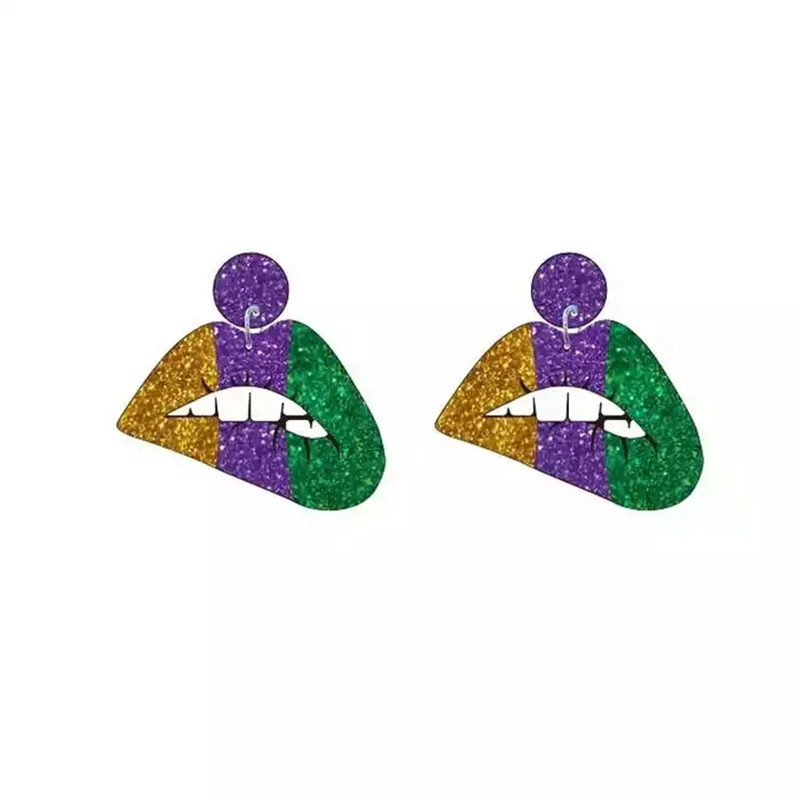 Jester Earrings - Trendy Glitter Purple Green Gold Mardi Gras