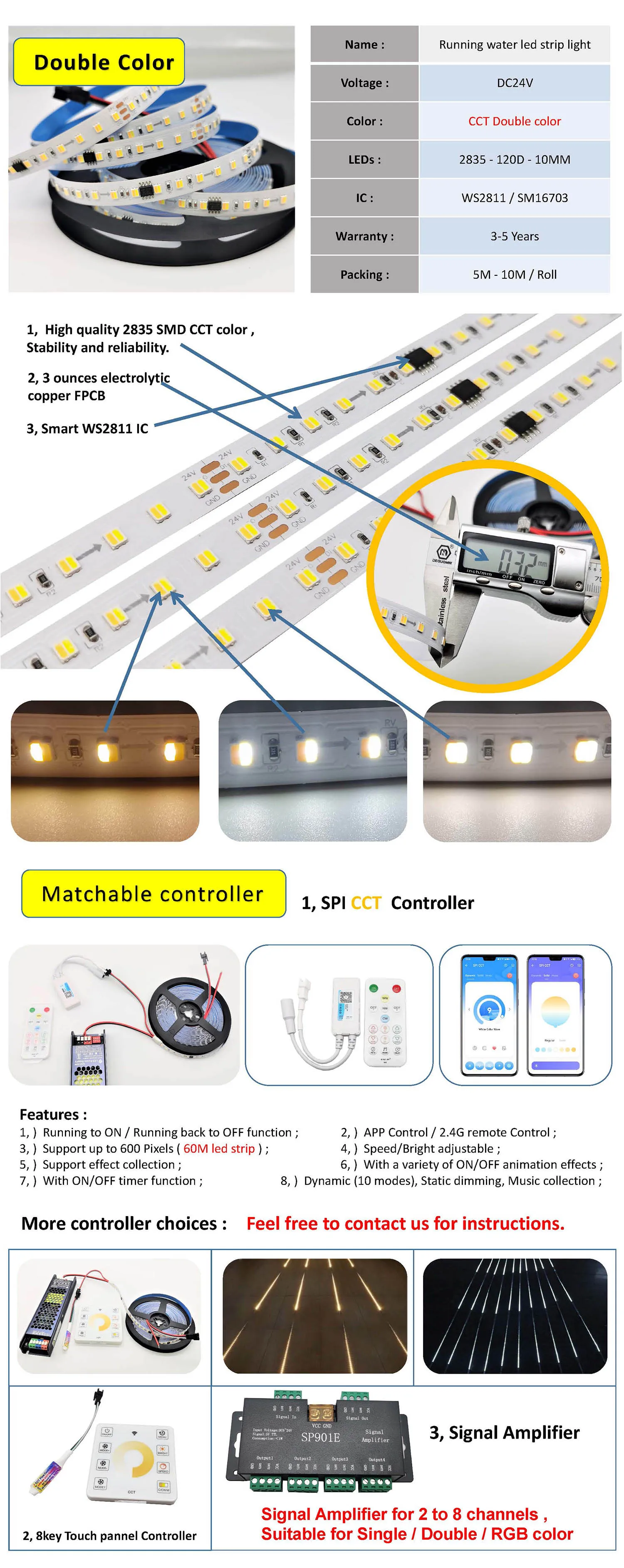 Water Led Strip Addressable Smart Running Popular 24v 2835 300led ...