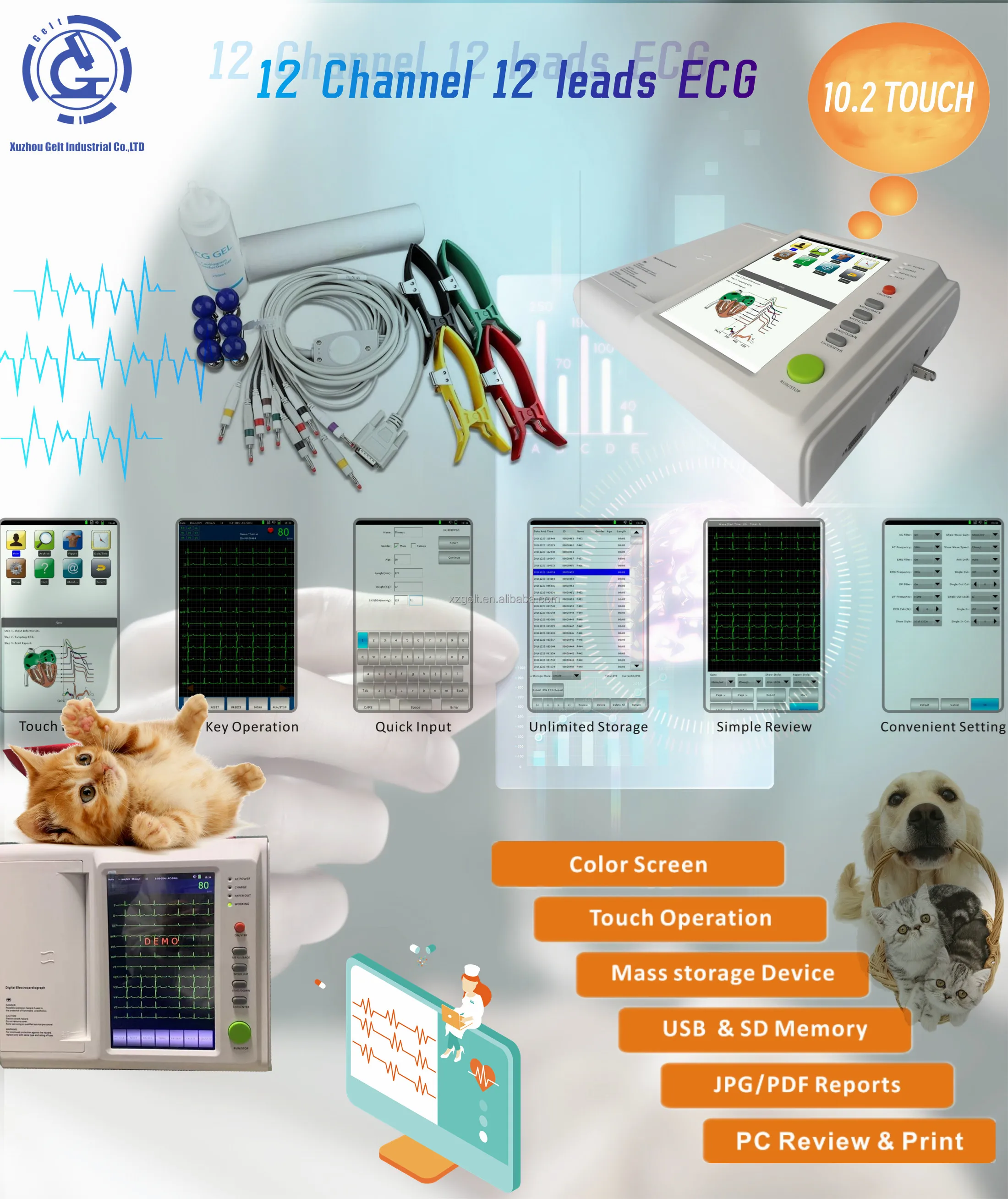 Veterinary ECG1200G/ ECG600G 12-lead ECG EKG Cable for ECG Machine ...