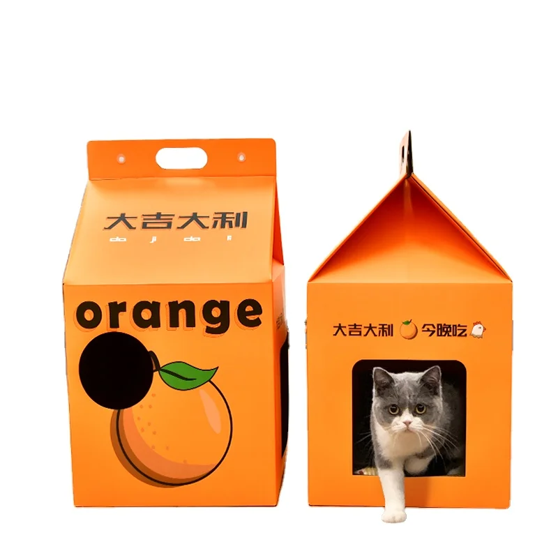 DEKU Cardboard Cat Box Hideaway Playhouse with Cat Scratcher Reviesable ...