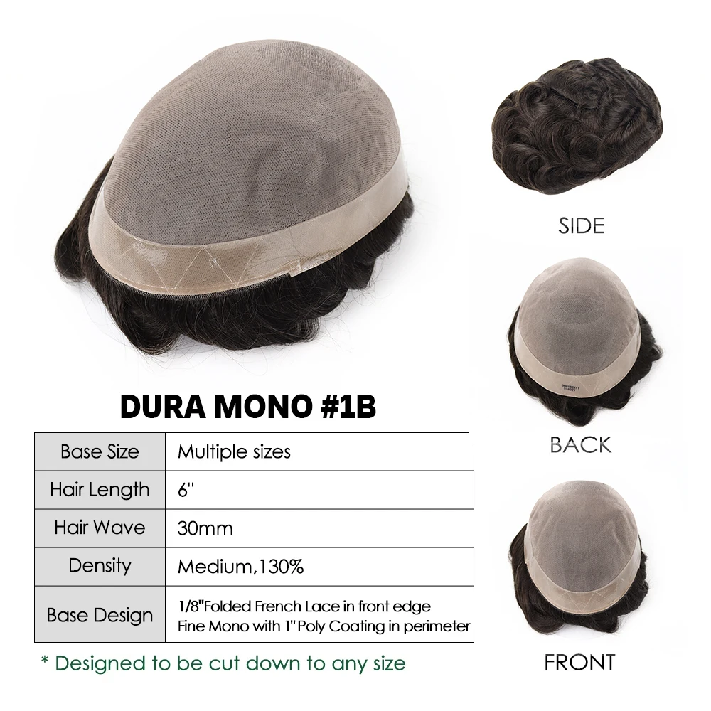 Toupee Mono Men Wig 100% Human Hair Durable Male Hair Prosthesis Men 6 ...