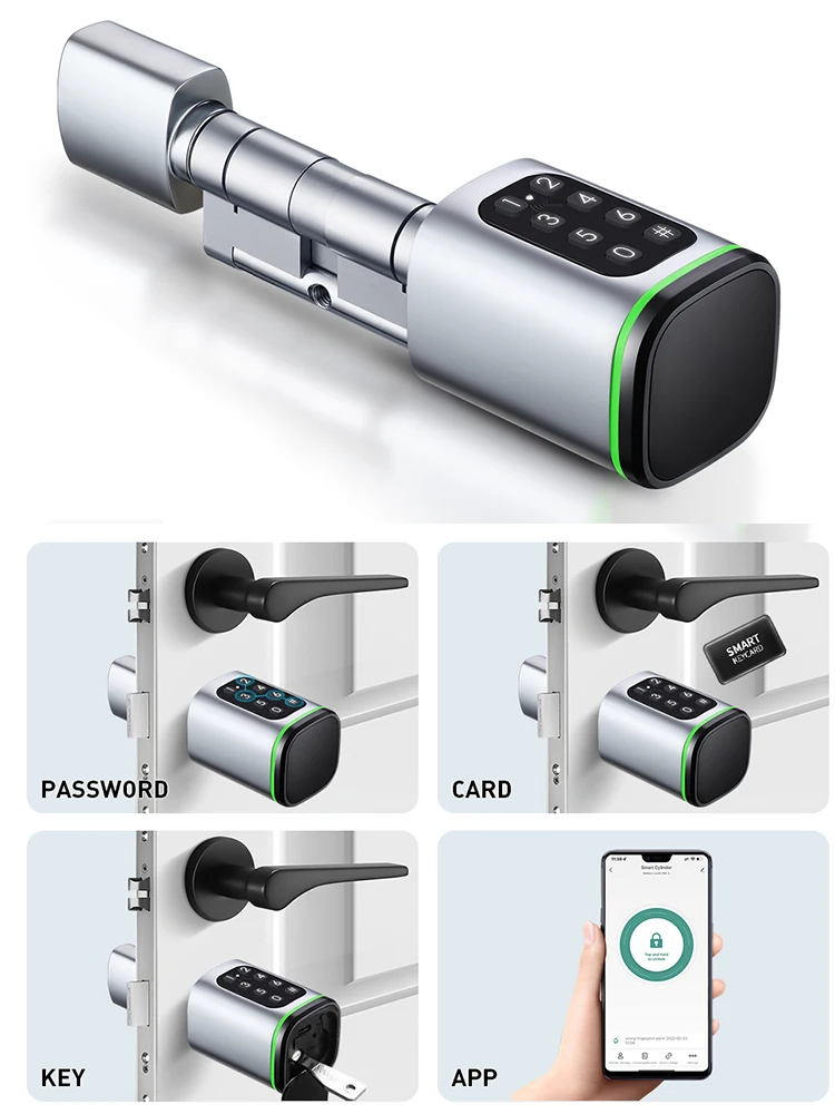 Szmyq Cylinder Lock App Keys Ic Card Unlock Smart Tuya Keyless Smart Electronic Door Cylinder ...