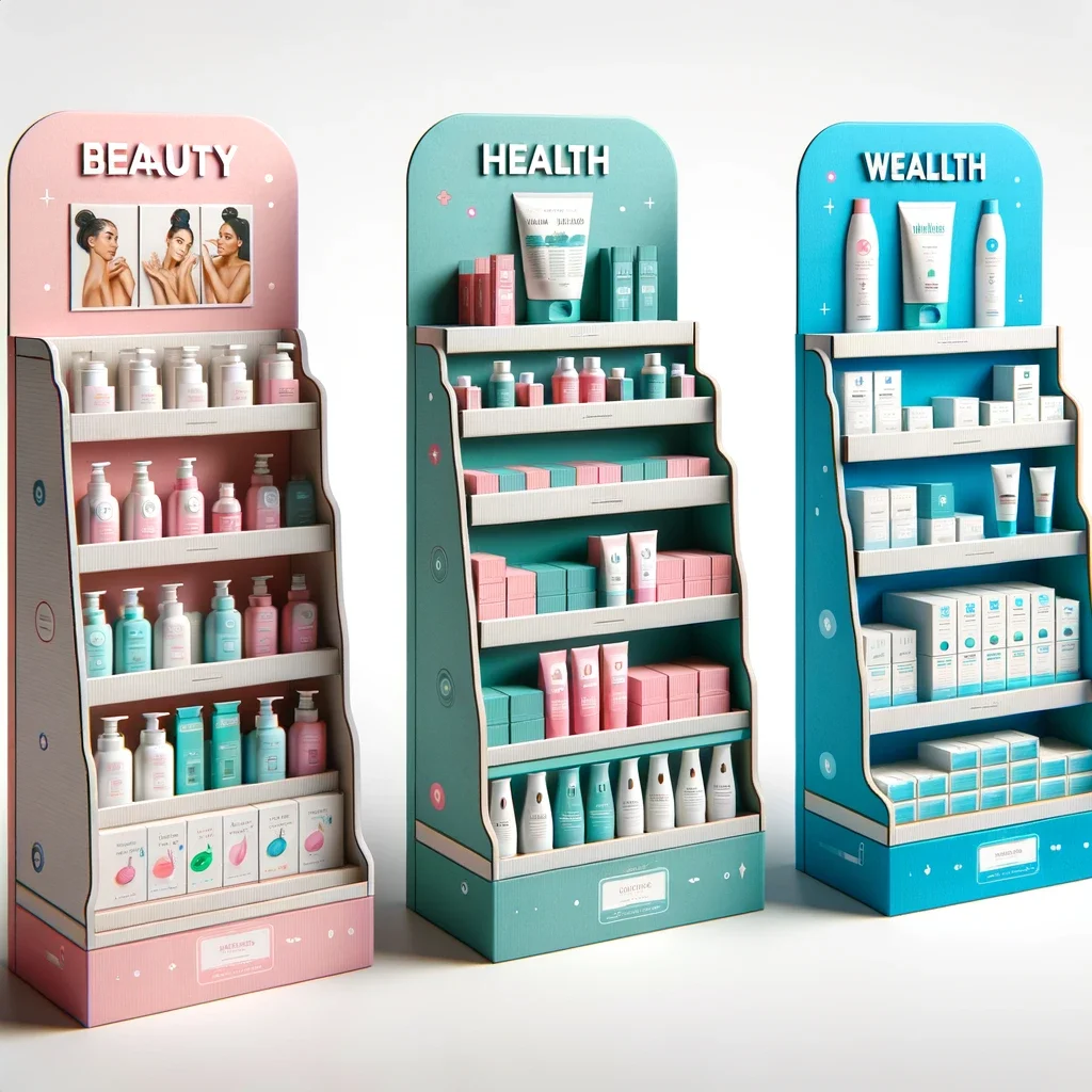 Supermarket Makeup Display Shelf, Cosmetic Display Racks, Paper Floor ...