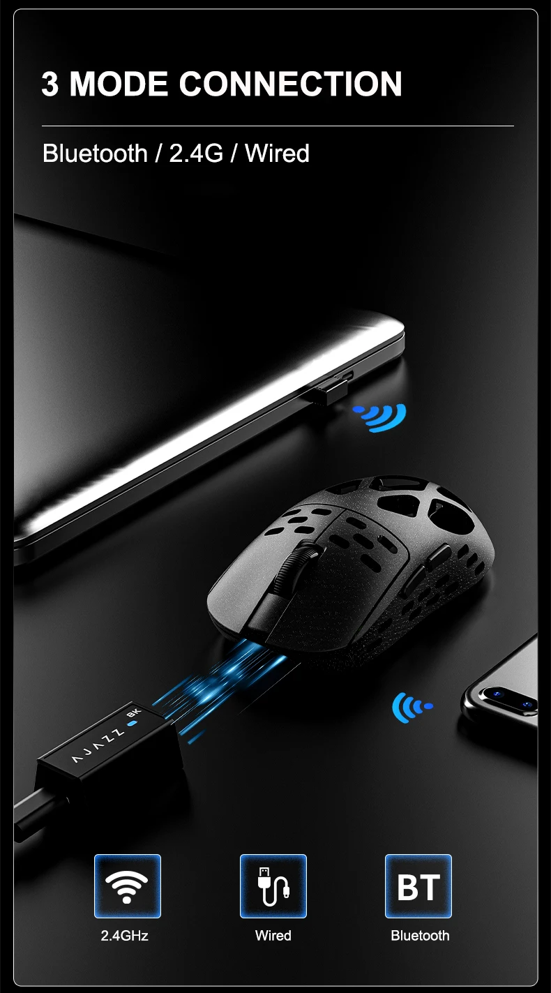 Ajazz AM3 Pro Max Gaming Mouse - 8K PAW3950 RGB Backlit