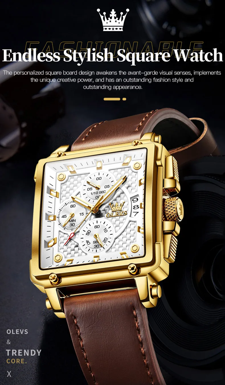 OLEVS 9925 Sportsquare Watch - Waterproof Quartz Men's Timepiece