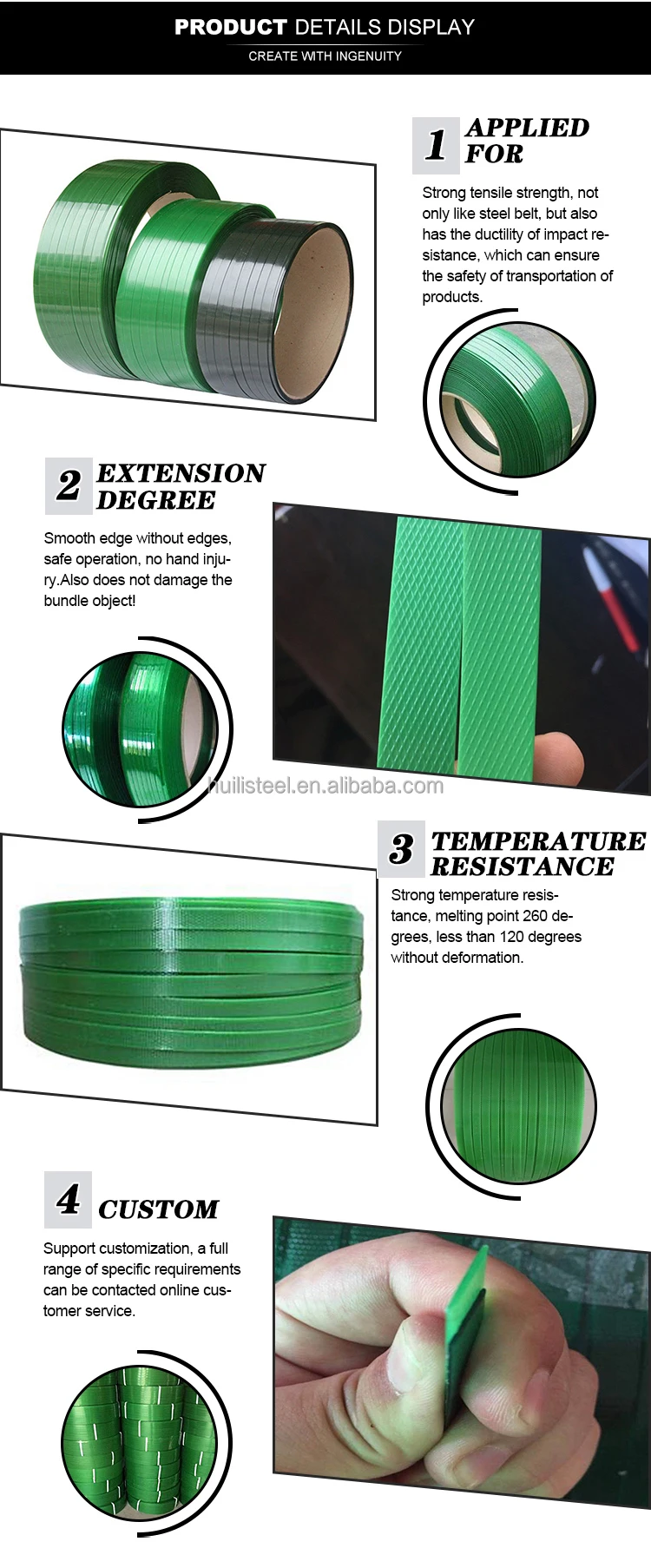 Manual Strapping Green Color Smooth With Embossed Polyester Strapping ...