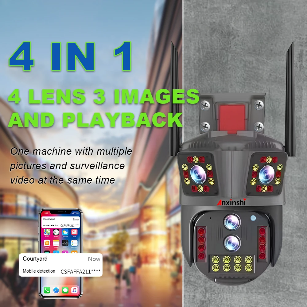 Anxinshi 4 Lens Ip66 Waterproof 8k 10x Wireless Camera Wifi Ptz Network ...