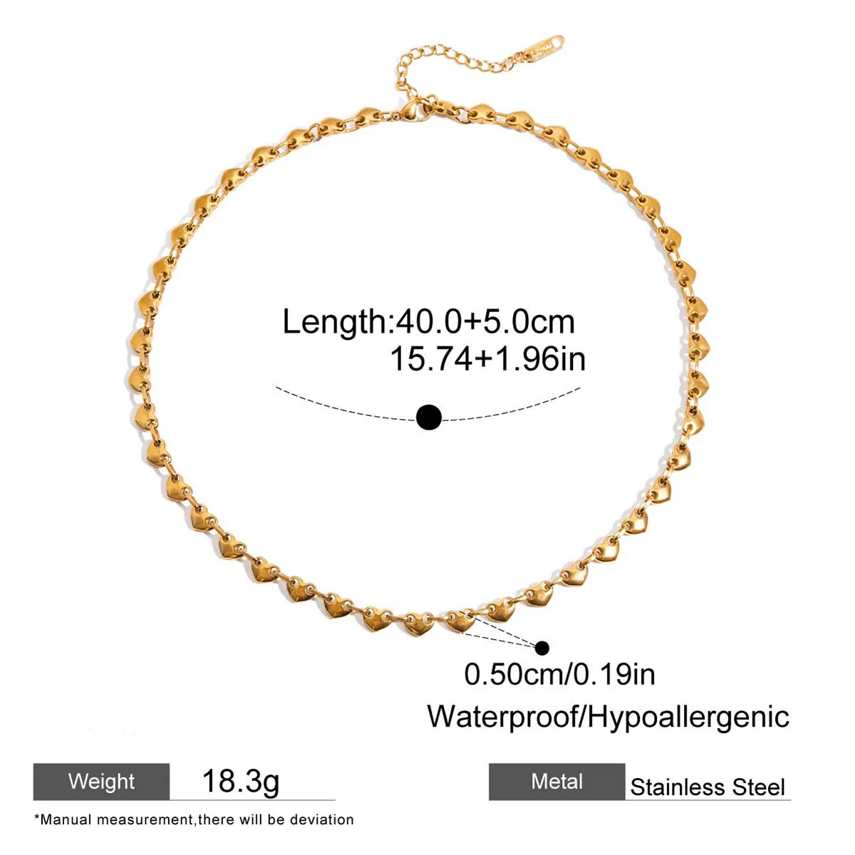 ERESI 18K Gold Plated High Polish Heart Tennis Chain Necklace Stainless ...