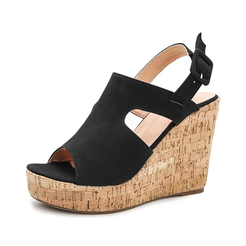 Fashion New Design Platform Wedge Heel Fish Mouth Black Customized ...