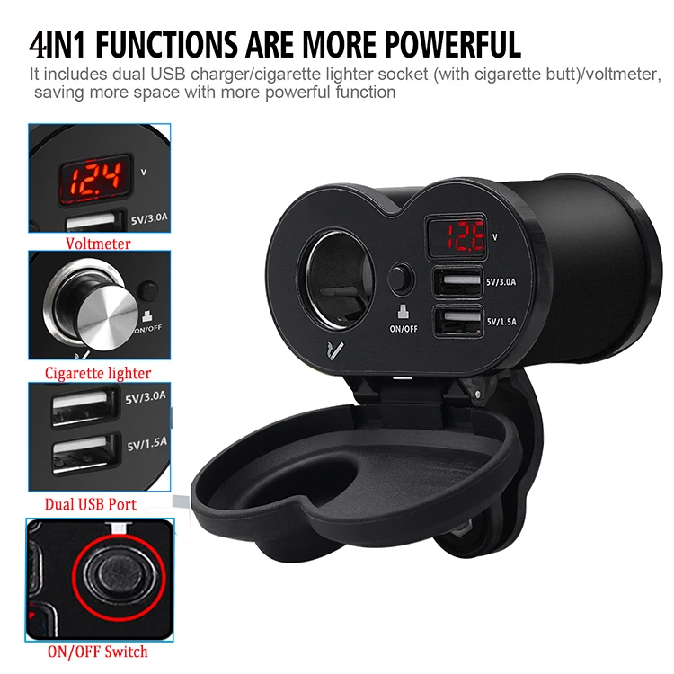 Fast Charging Dual Port Motorcycle Usb Charger With Cigarette Lighter ...