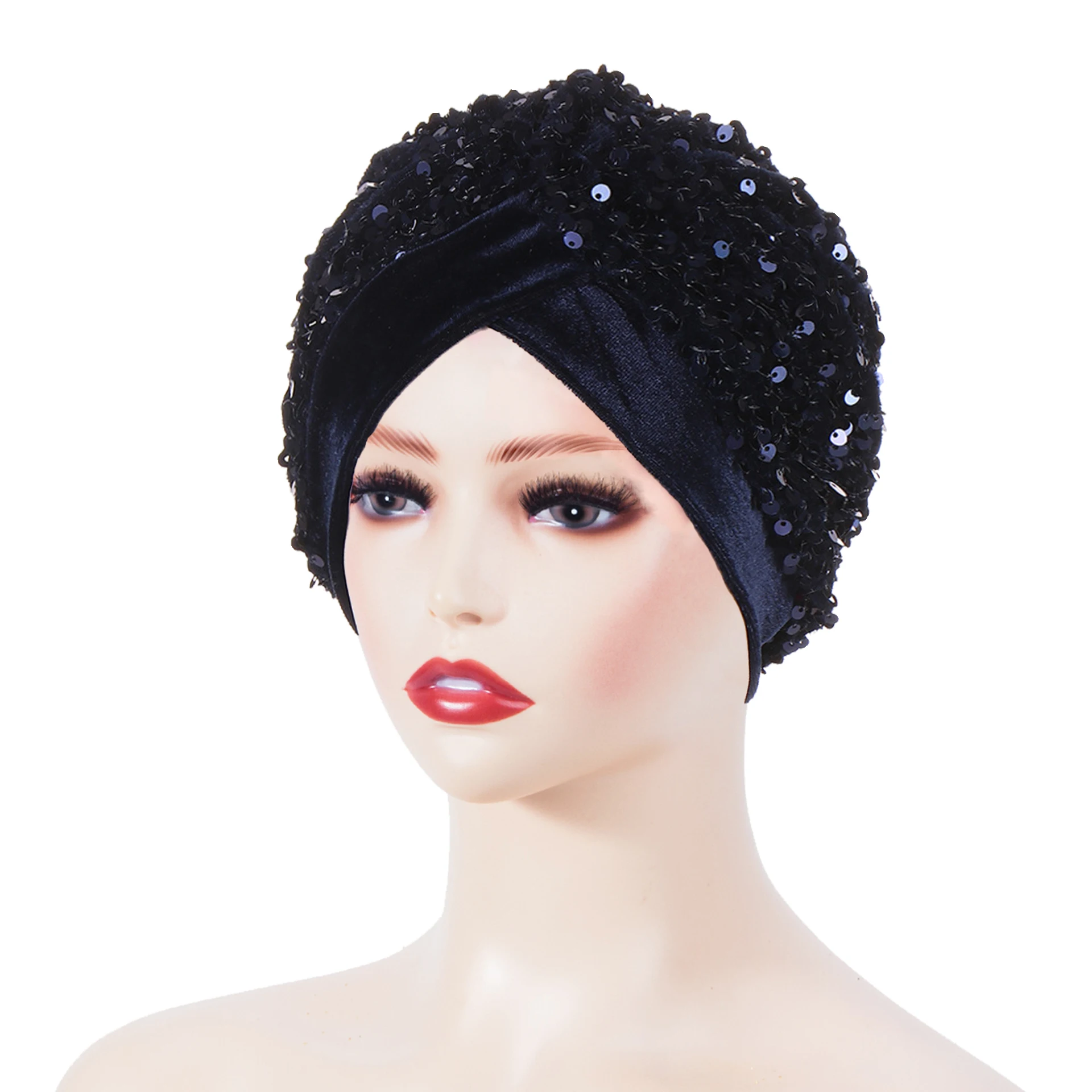 New Fashion Women Turban Breathable Shiny Women's Twist Velvet Sequins ...