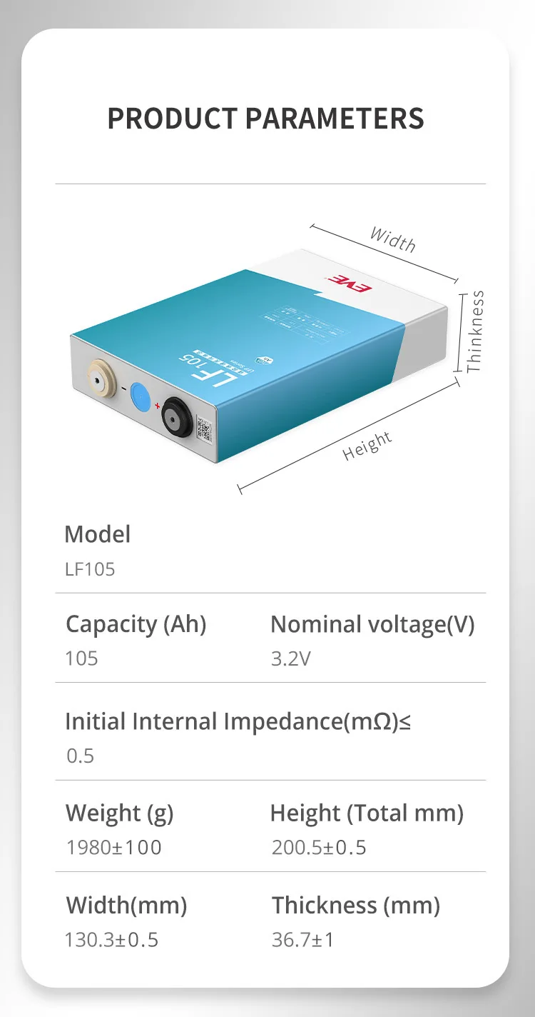 Eve Lifepo4 Battery Cell Lf105 4000 Cycs 3.2v Lifepo4 280 Ah 15ah 6.4v ...