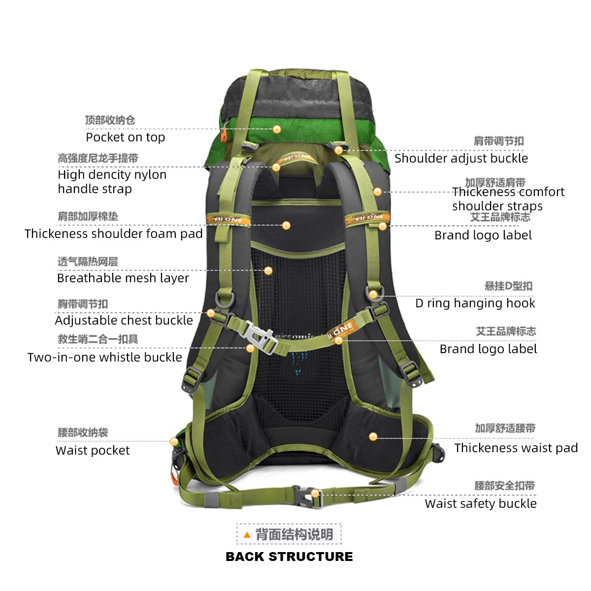 Custom Trekking Camping Bag 50 L Waterproof Durable Outdoor Climbing ...