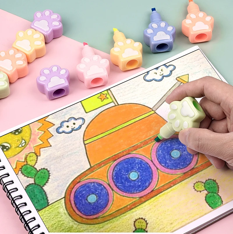 Cute Cartoon Highlighter Boxed Creative Cat's Paw Shape Student ...