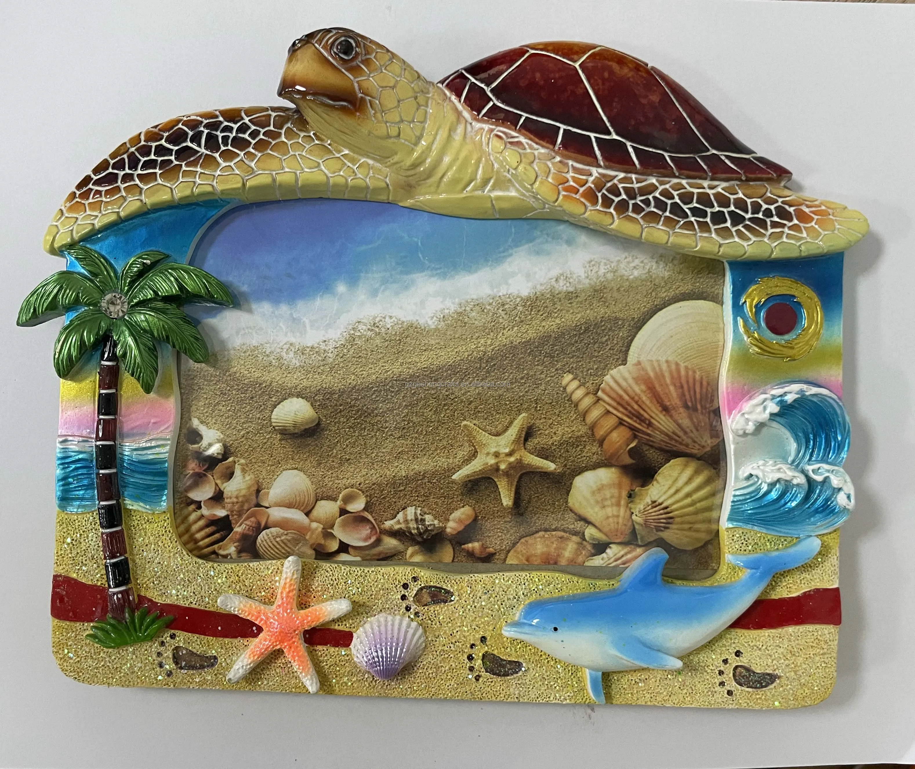Customized Polyresin Photo Frame Beach With Turtle And Dolphin Design ...
