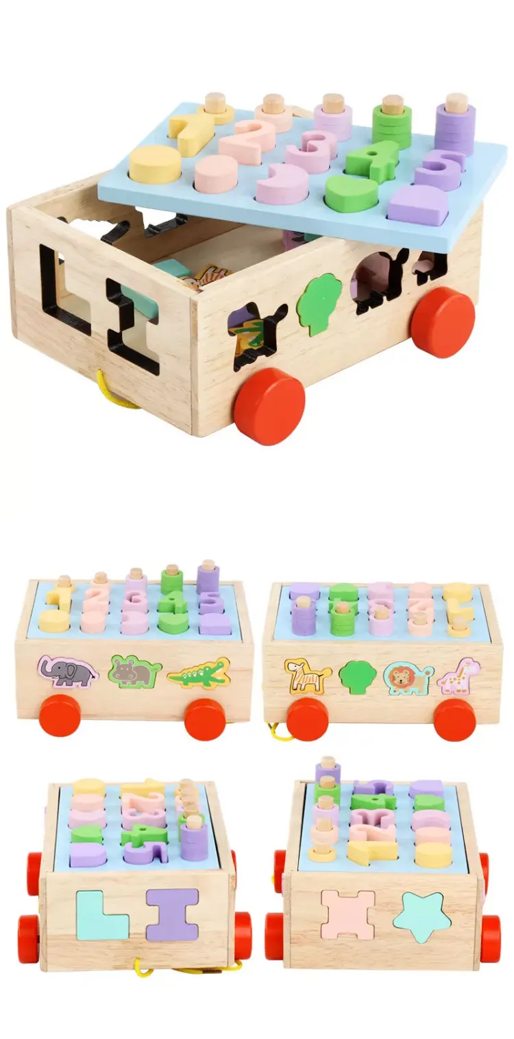 Wooden Shape Matching Building Block Car Toy Montessori Early ...