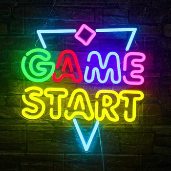 Game Start Neon Sign,Large Neon Signs For Wall Decor,Dimmable Colorful ...
