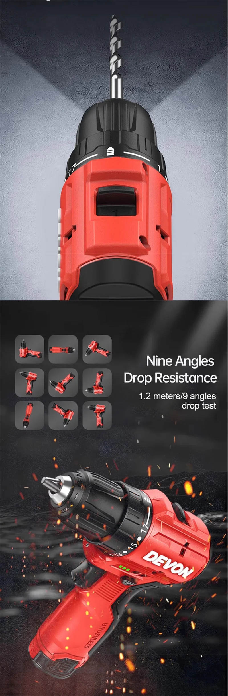 DEVON 12 Volt Wireless Battery Brushless Screwdriver - ELECTR HAMMER DRILL