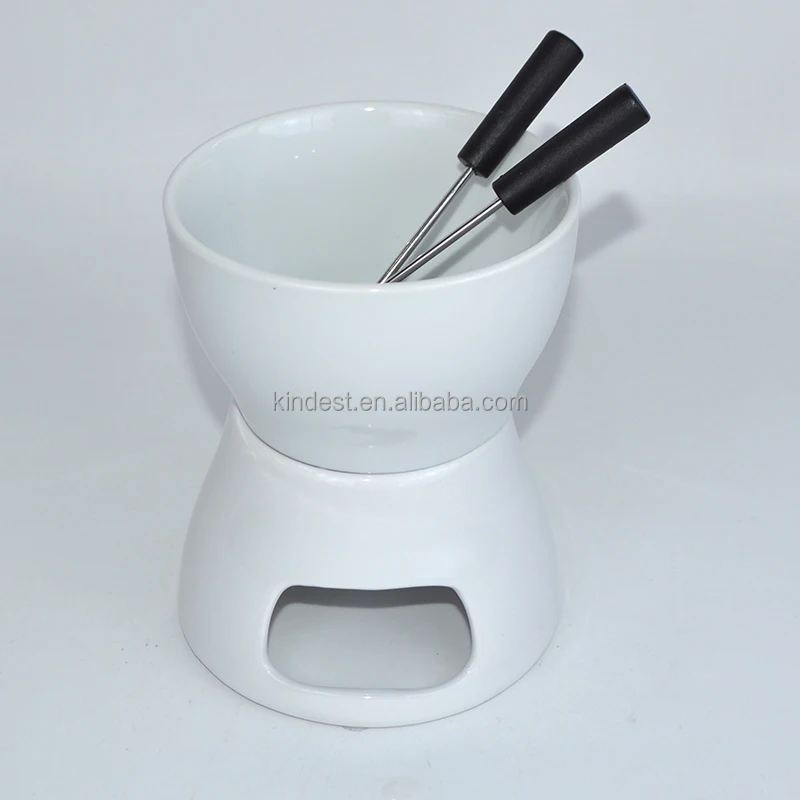 Custom Logo Ceramic Fondue Pot With Metal Stand White Porcelain Fondue ...