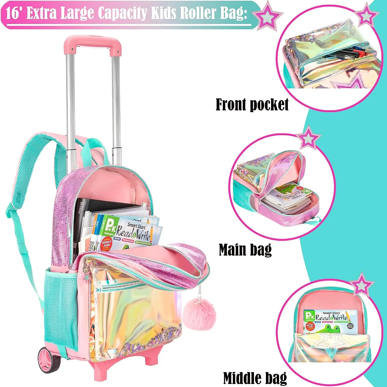 Kids Trolley Wheeled Backpack Set Children Backpack With Wheels Trolley ...