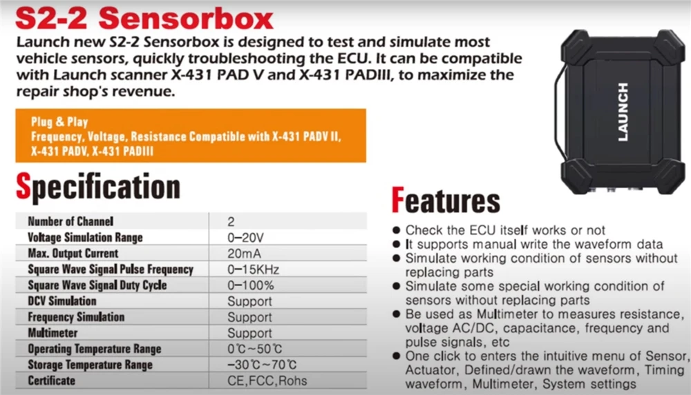 Launch X-431 S2-2 Sensor Box 2 Channels Oscilloscope Diagnostic Tool ...