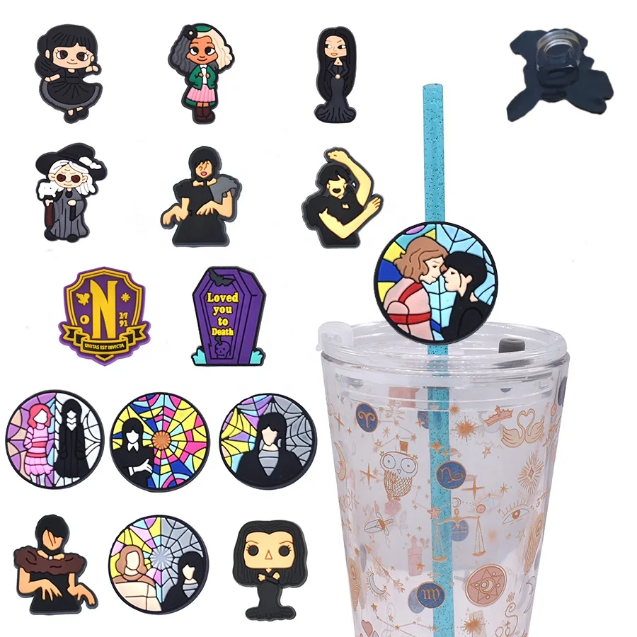 Wednesday Addams Straw Toppers Plant Flower Series Reusable Dust ...