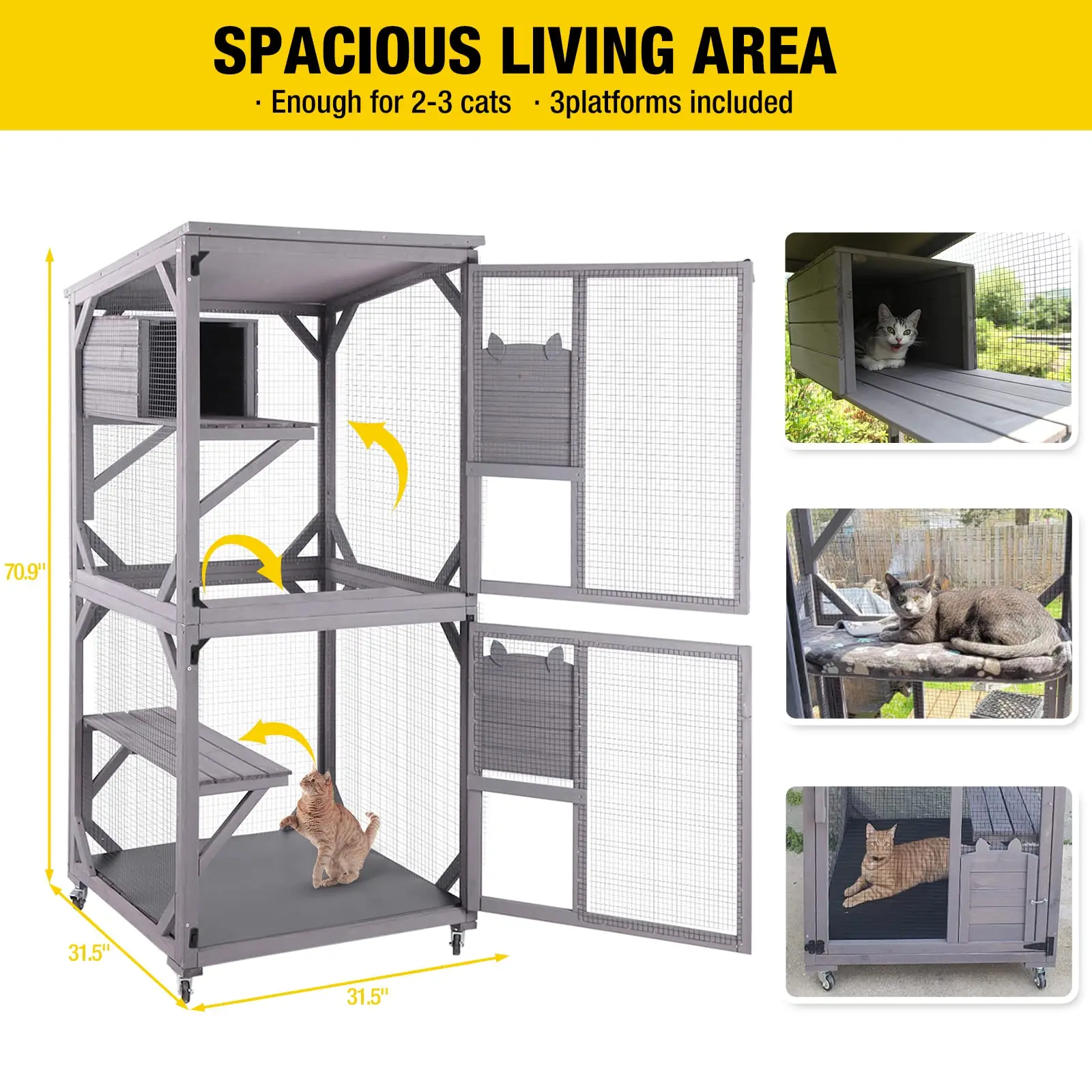 Waterproof Luxury Modern Solid Fashion Cat Villa Wood Catio Enclosure ...