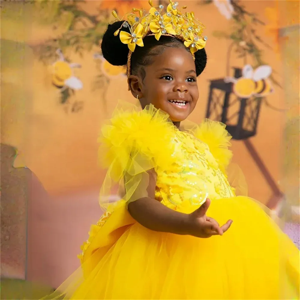 Alibaba.com: Yellow Beauty pageant flower girl dresses, short sleeve ...