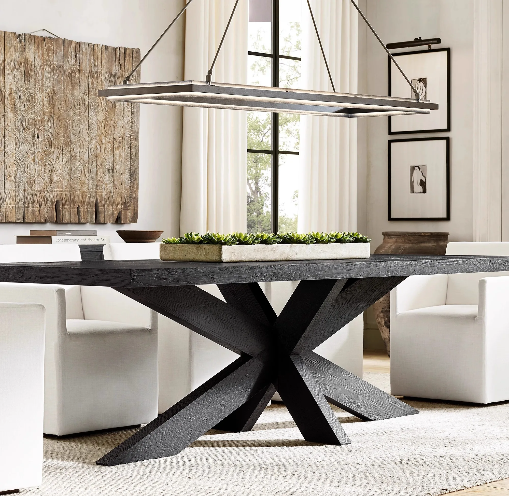 Rh American Solid Wood Dining Table Rectangular Retro Black Negotiating ...