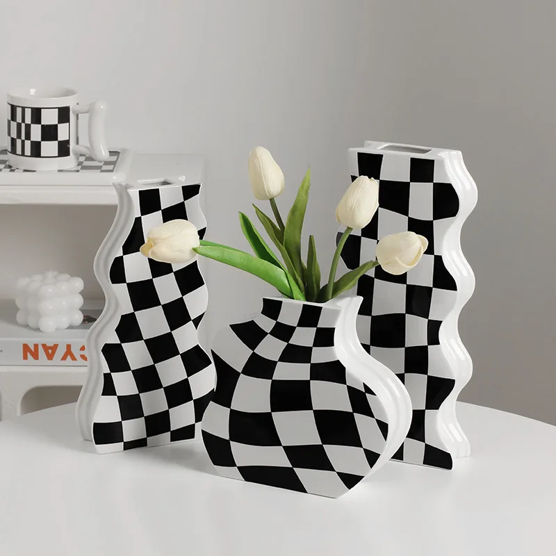 Modern Handmade Ceramic Simple Checkerboard Vase For Living Room Or ...