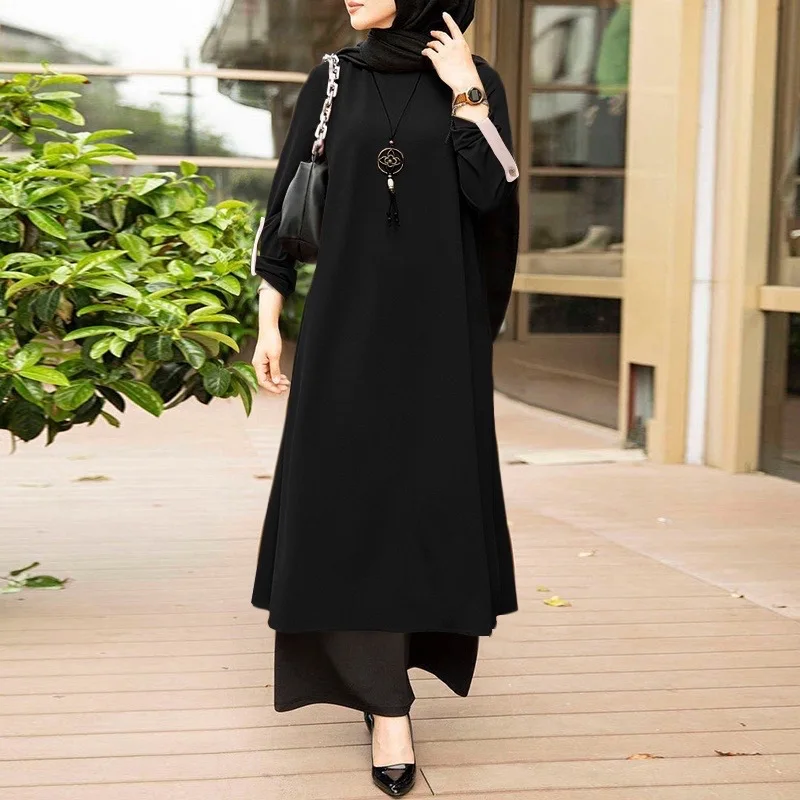 Fashion Women Islamic Clothing Turkey Kaftans Solid Color Muslim Long ...