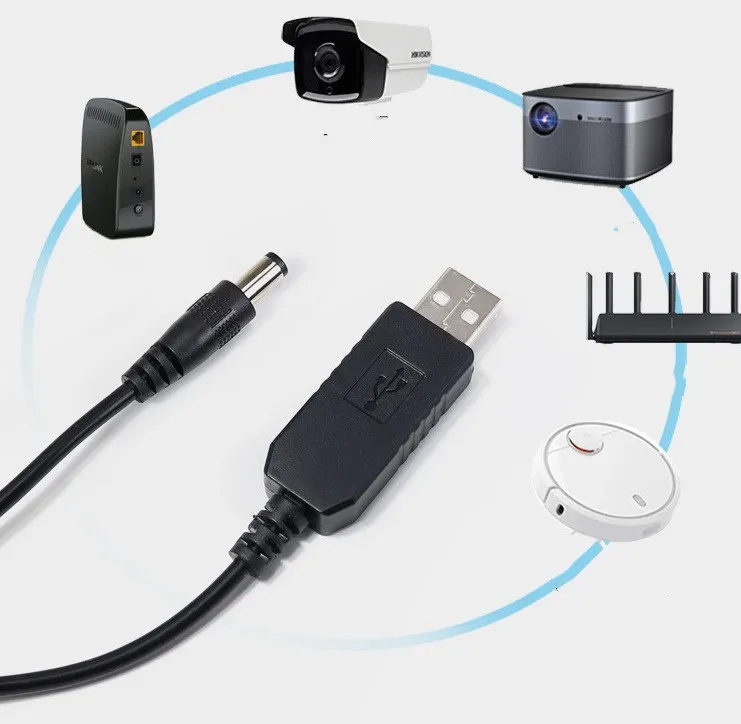 12V1A LED Light Wifi Router USB 5V to 12V Step up Cable 5.5*2.1 Dc Jack ...