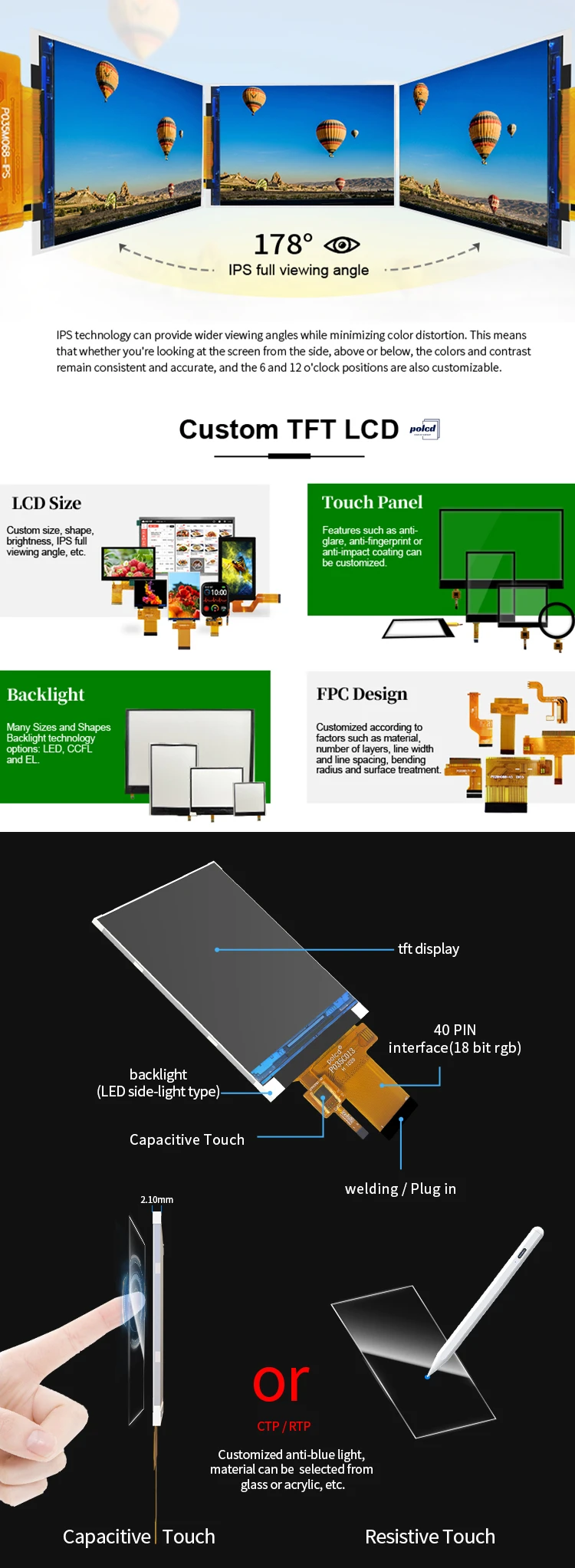 Polcd 3.5 Inch LCD Module 320x480 IPS View Angle ILI9488 RGB interface CTP RTP Touch Screen 3.5 ...