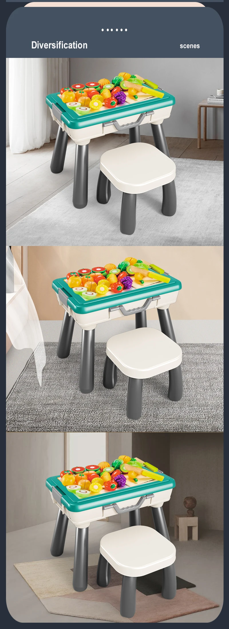 Kids Play Table With Play Foods Cutting Vegetable & Fruit Toys Pretend ...