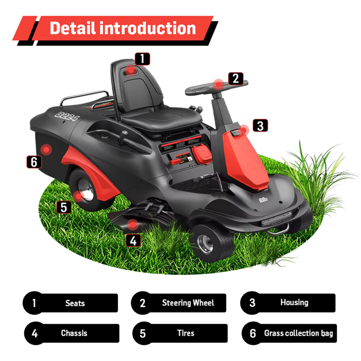 VERTAK 224CC Ride on Lawn Mower - Professional Cutting Power