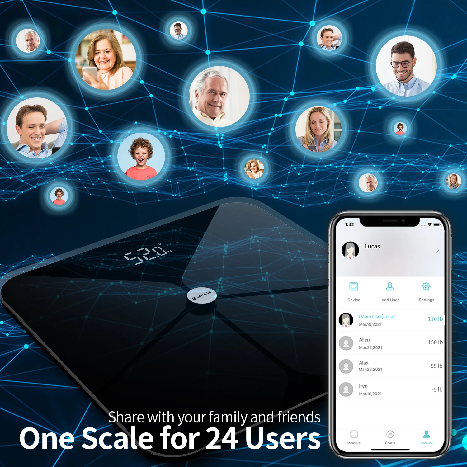 Lepulse F5 Household Bmi Smart Scale Athlete/baby Mode Led Display 13 ...