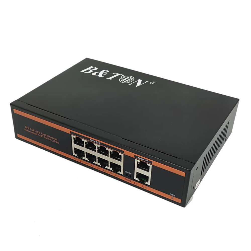 48V POE Switch 8 Port 100M POE Switch IEEE 802.3af/at 150W Built-in power with 2 RJ45 port POE ...
