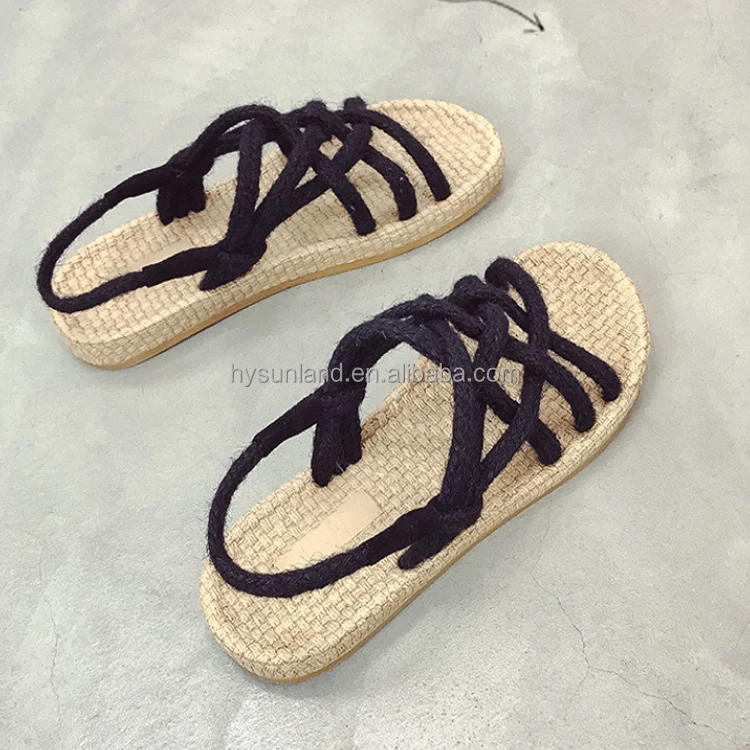 F-1893 New Roman Flat Hemp Rope Sandals Braided Summer Macrame Sandal ...