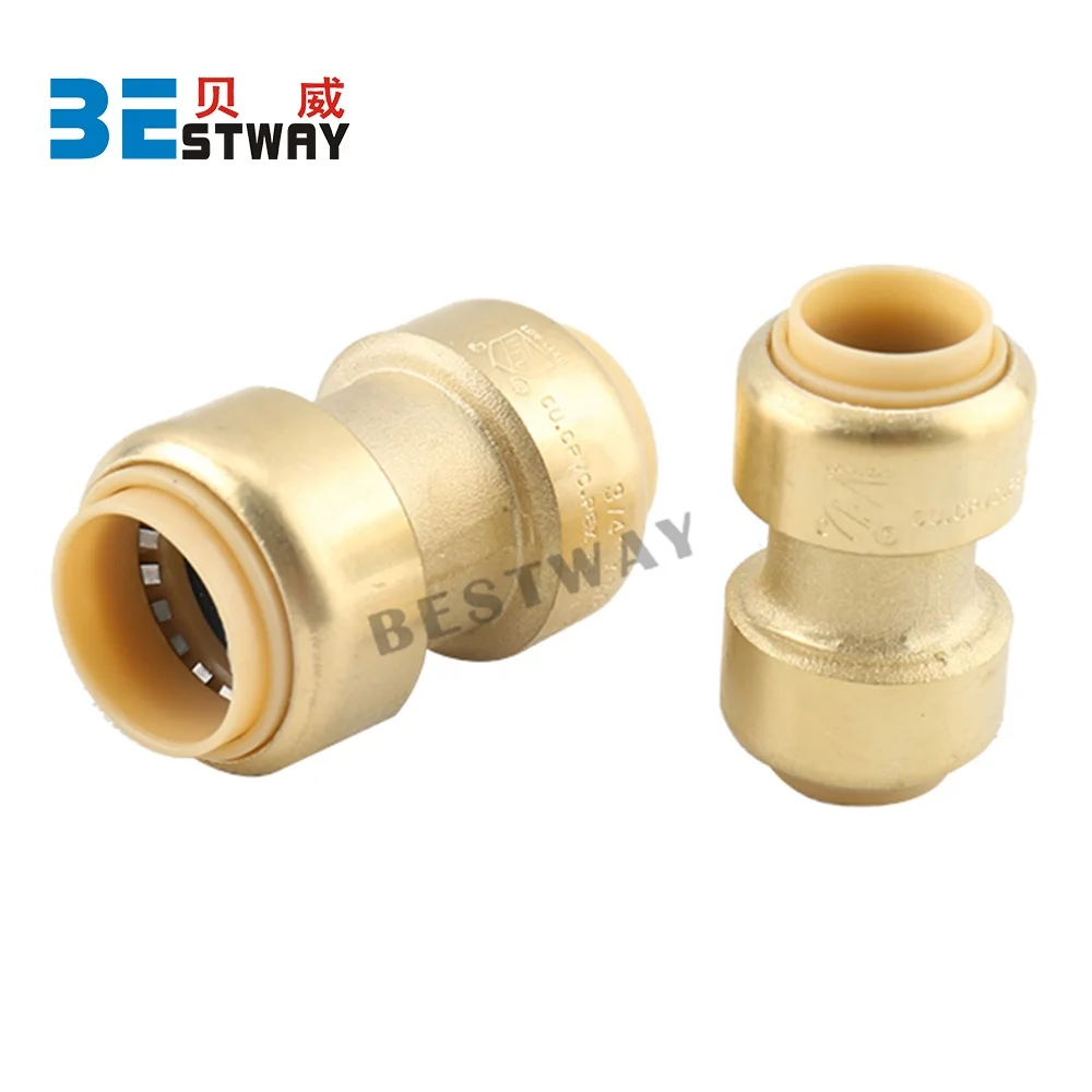 Plumbing Brass Push Fit Fittings Quick Release Bite Fittings Brass Equal Coupling Connector ...