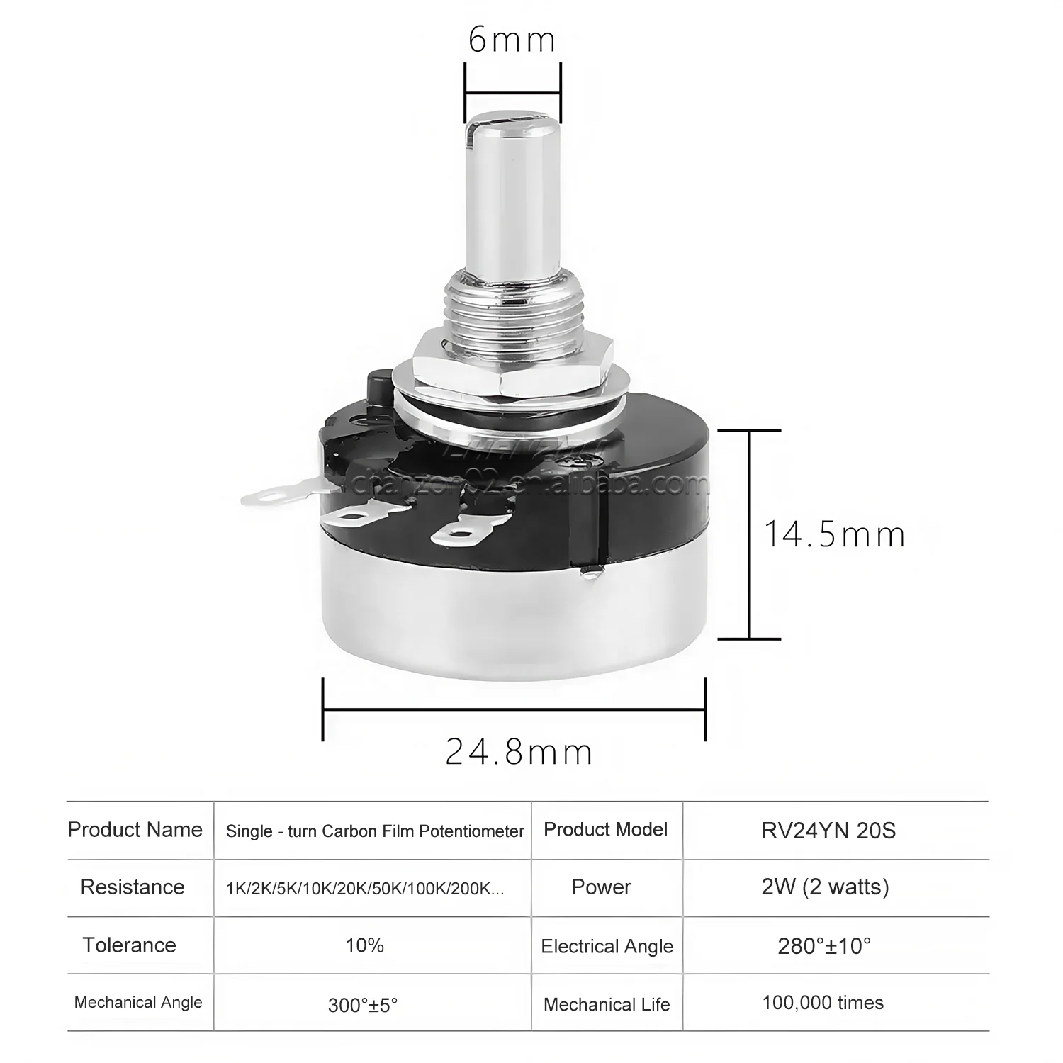 RV24YN Single Turn Carbon Film Rotary Potentiometer B102 B202 B502 B103 ...